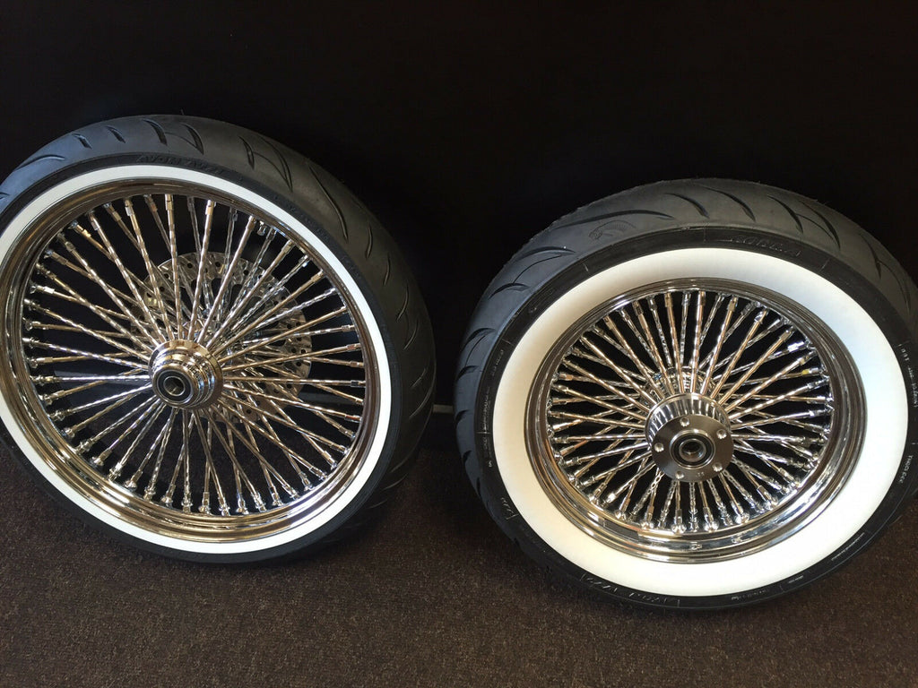 DNA Chrome Diamond Mammoth 52 Spoke Wheels 21x3.5 & 16x3.5 FLSTF Harle ...